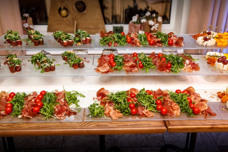 Meat Snacks with Vegetables in Restaurant at Event Party Stock Photo ...