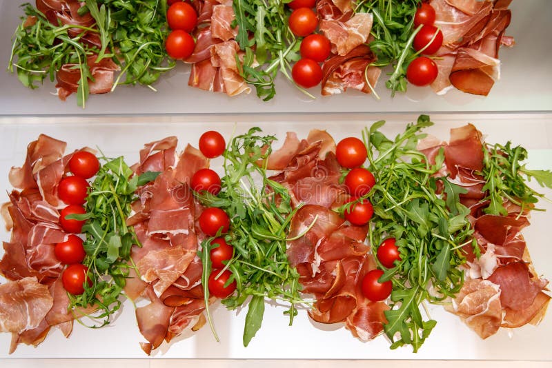 Meat Snacks with Vegetables in Restaurant at Event Party Stock Image ...