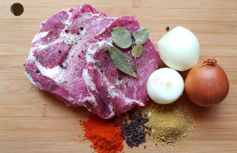 Meat and spices stock image. Image of steaks, black, spices - 92218567