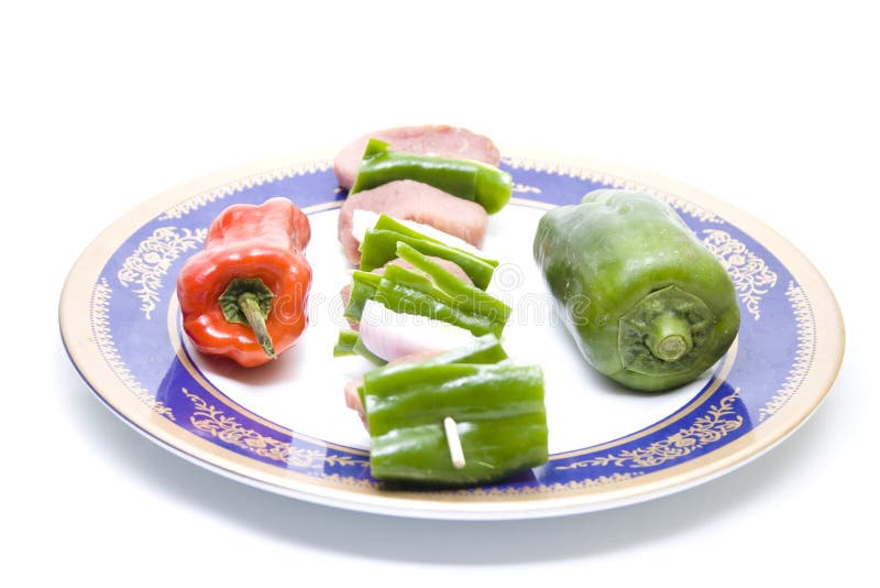 Meat Spit with Vegetables stock image. Image of white - 30295099