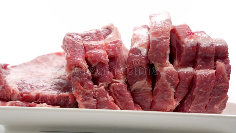 Meat stack on plate. stock footage. Video of pork, grilling - 386531036