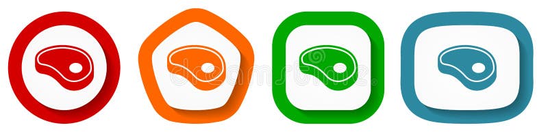 Meat, Steak Vector Icon Set, Flat Design Buttons on White Background ...
