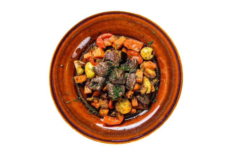 Meat Stew, Goulash on a Plate. Isolated on White Background. Stock ...