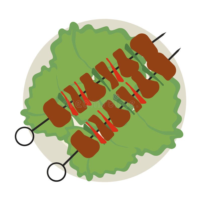 Meat stick on dish stock vector. Illustration of gourmet - 132765318