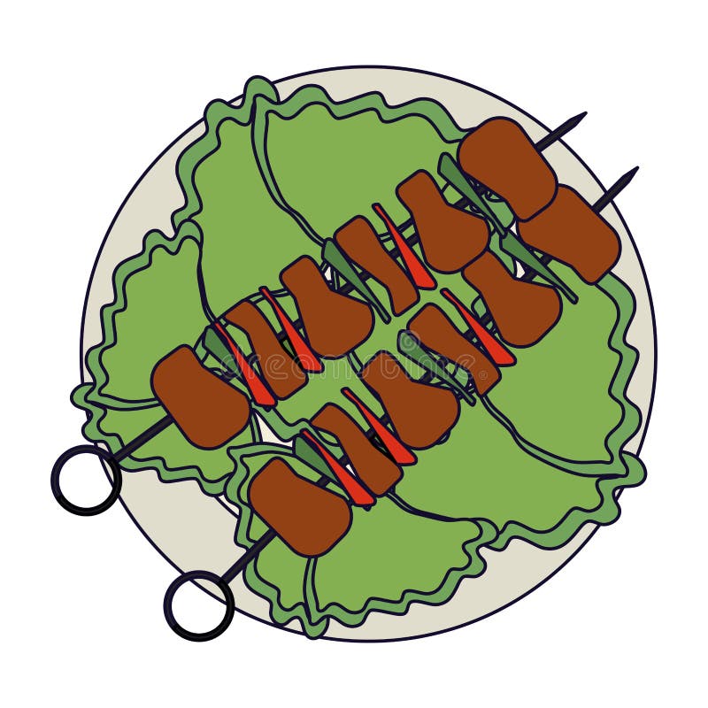 Meat stick on dish stock vector. Illustration of restaurant - 132766548