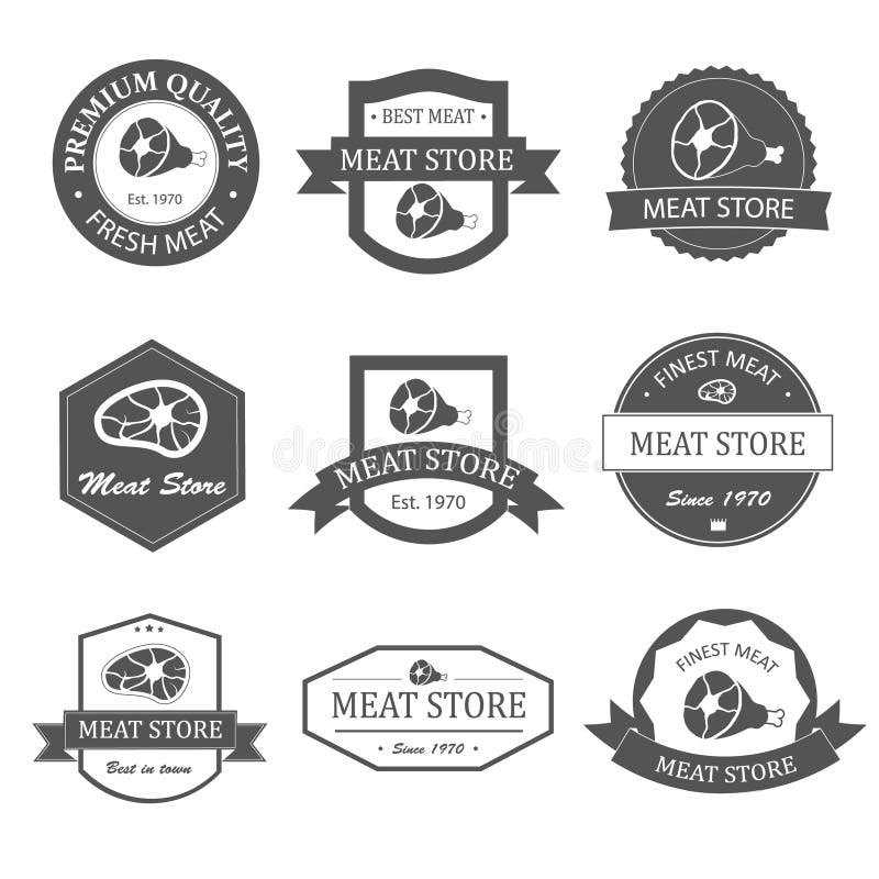 Meat Store Labels, Logos and Badges Set Stock Vector - Illustration of ...