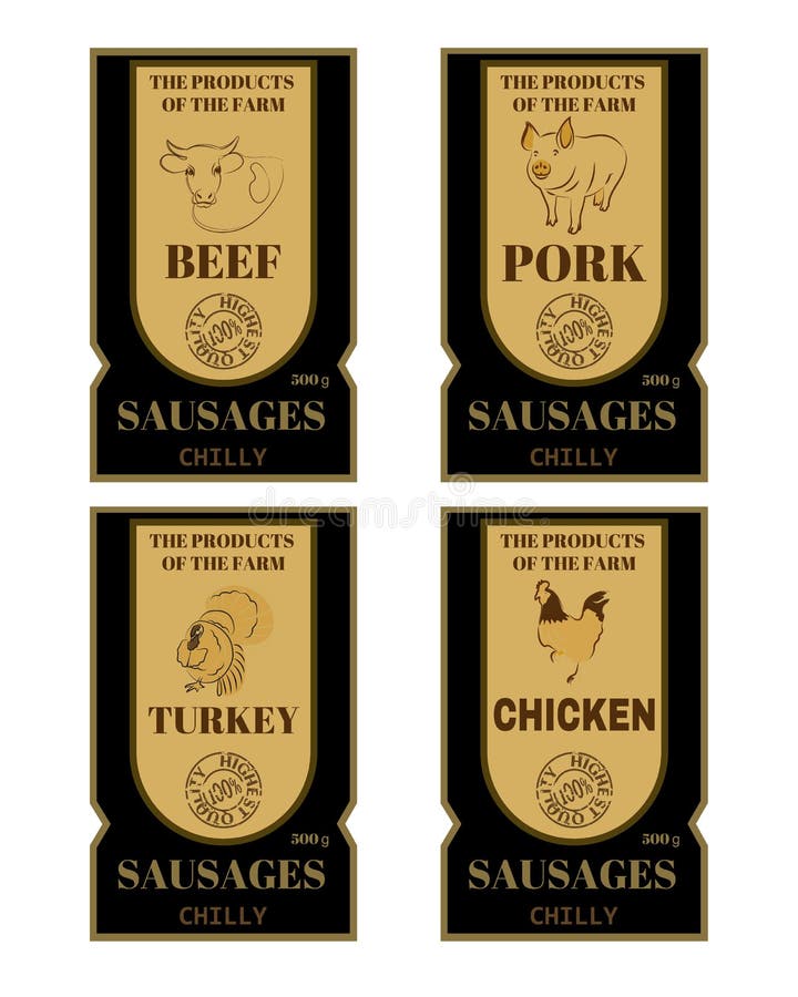 Meat Store Packaging Design Labels Fresh Beef, Pork, Chicken, Fish ...