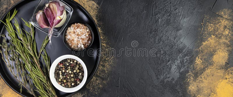 Meat Table with Spices and Aromatic Herbs, Top View, Flat Lay, Copy ...
