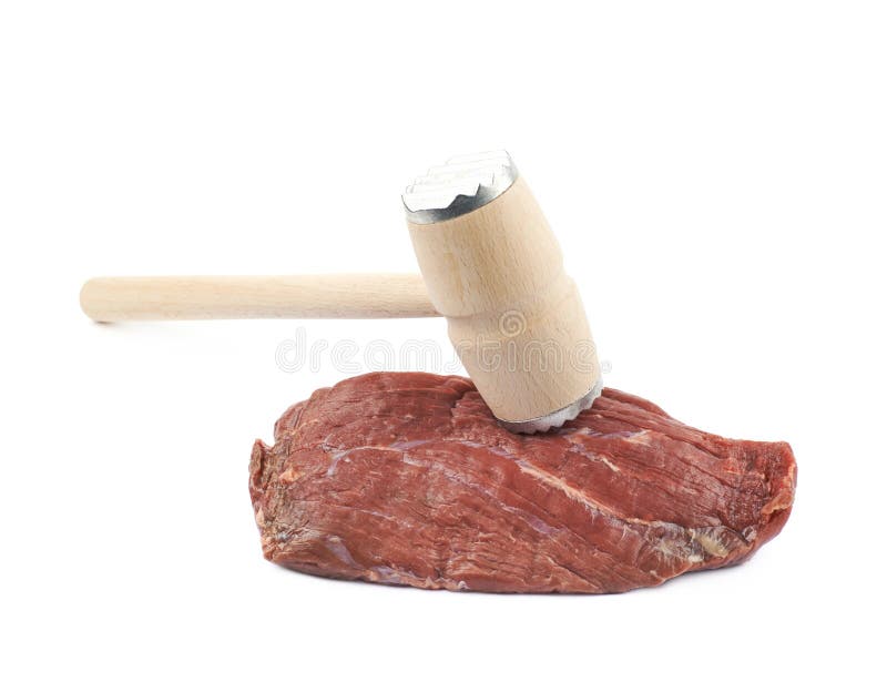 Meat Tenderrizer Over the Slice of Meat Stock Photo - Image of closeup ...