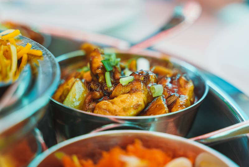 Meat thali stock photo. Image of india, buffet, chickpea - 229793544