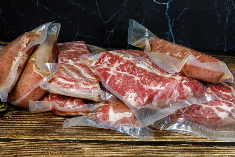 The meat is vacuum Packed stock photo. Image of nutritious - 157765524