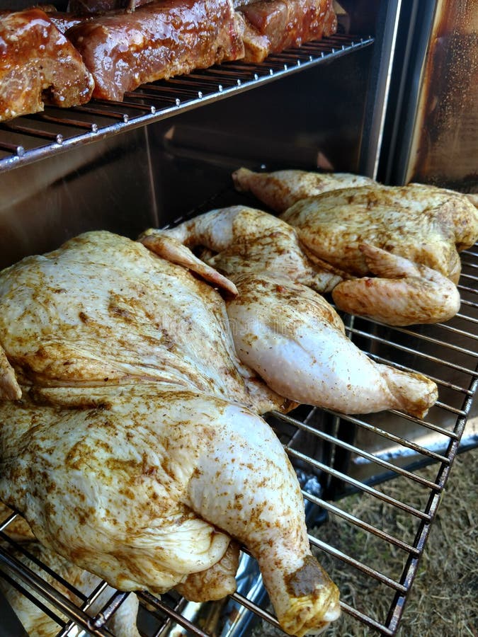 Meat Varety in an Electric Bbq Smoker Stock Photo - Image of fowl ...