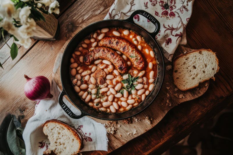 Meat and Vegetable Stew Slow Cooked in a Cast Iron Dutch Oven, Served ...