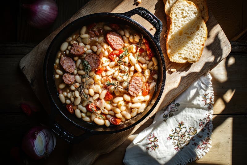 Meat and Vegetable Stew Slow Cooked in a Cast Iron Dutch Oven, Served ...