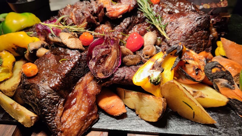 Meat and Vegetables in a Serving Dishes Soft and Tender Stock Image ...