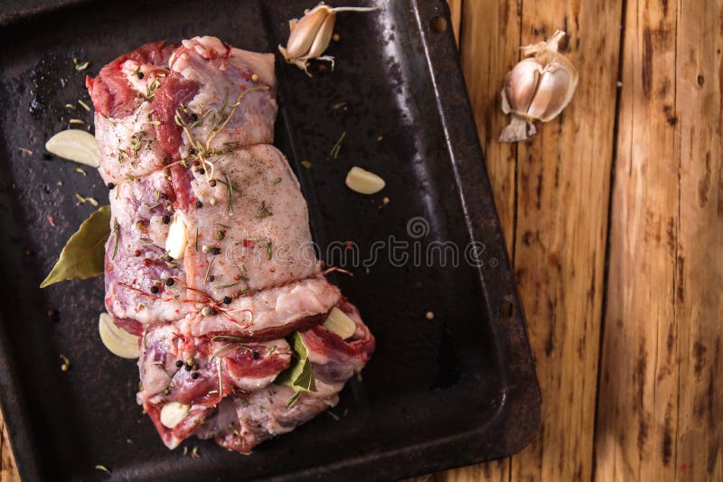Meat Wrapped with Spices, Top View Stock Image - Image of dinner, beef ...