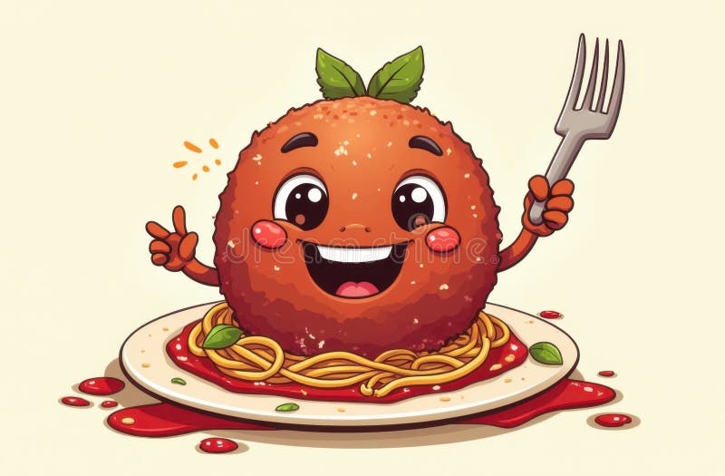 A Meatball Cartoon with Spaghetti at 30-12-2024 Stock Illustration ...