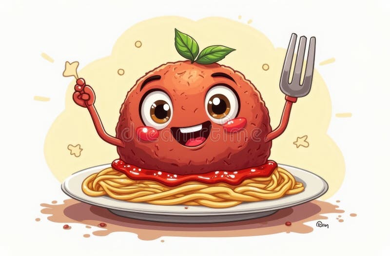 A Meatball Cartoon with Spaghetti at 30-12-2024 Stock Illustration ...