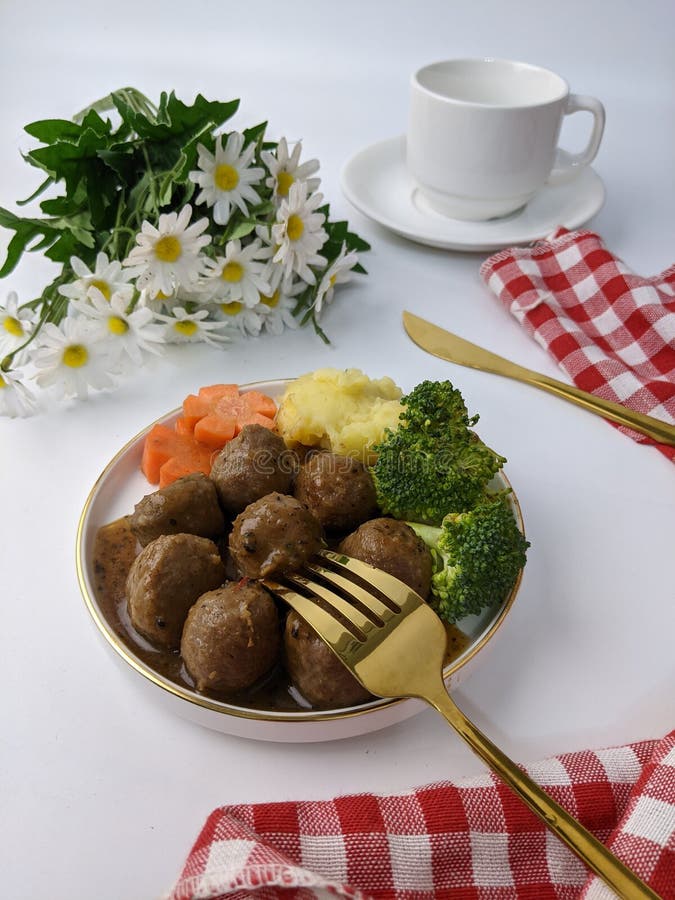 Meatball and Mash Potatoes on White Background Stock Photo - Image of ...
