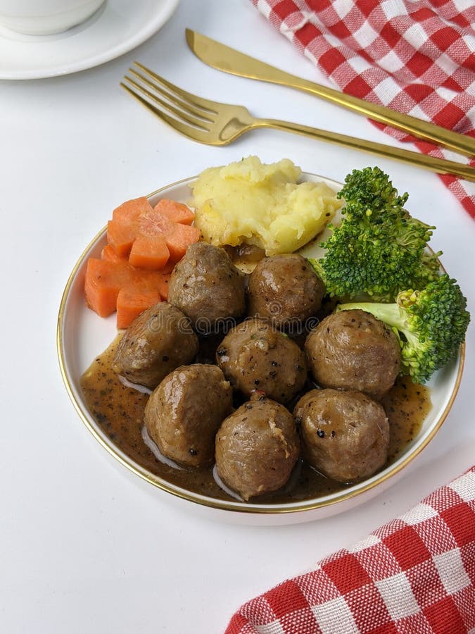 Meatball and Mash Potatoes on White Background Stock Photo - Image of ...