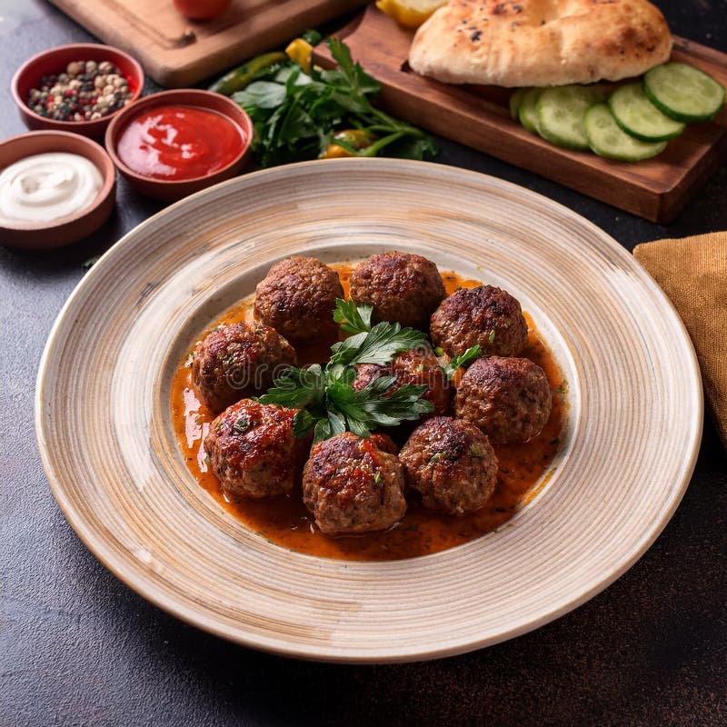 Meatball Plate Cooked and Served by Using Turkish Cuisine Style Stock ...