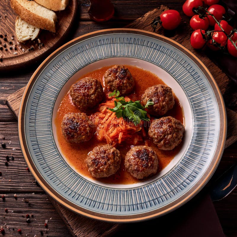 Meatball Plate Cooked and Served by Using Turkish Cuisine Style Stock ...
