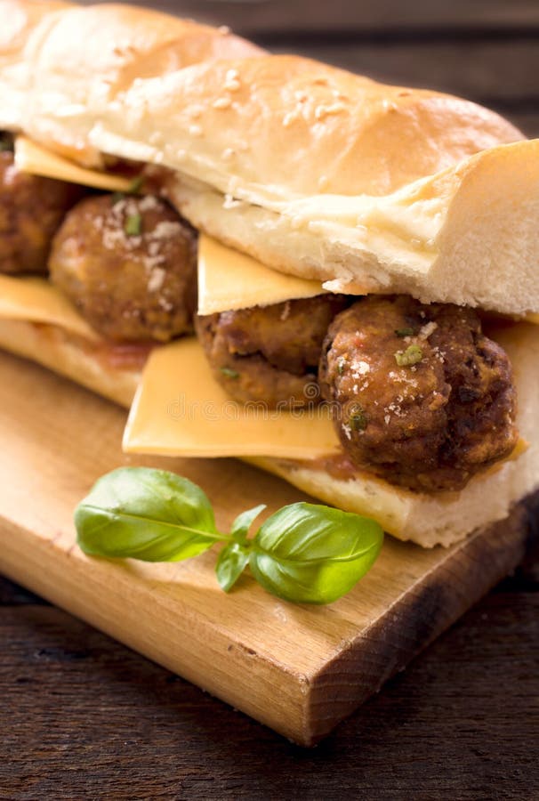 Closeup Meatball Sub Sandwich With Cheese Stock Photo - Image of ...