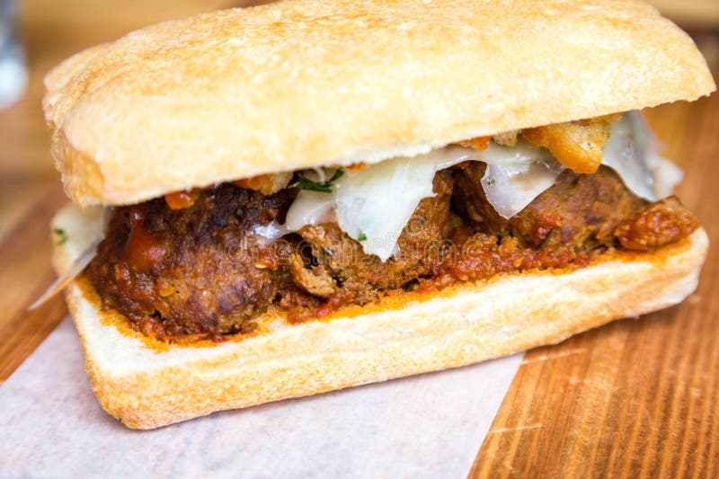 Meatball Sandwich on Ciabatta Bread Stock Photo - Image of meatball ...