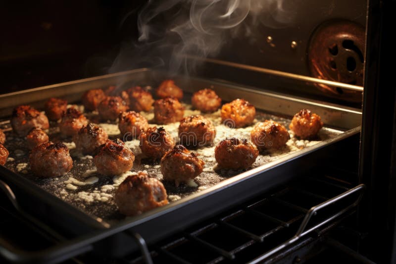 Meatballs Baking in a Hot Oven on a Tray Stock Illustration ...