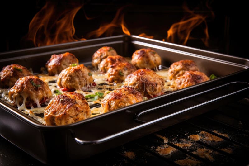 Meatballs Baking in a Hot Oven on a Tray Stock Photo - Image of cuisine ...