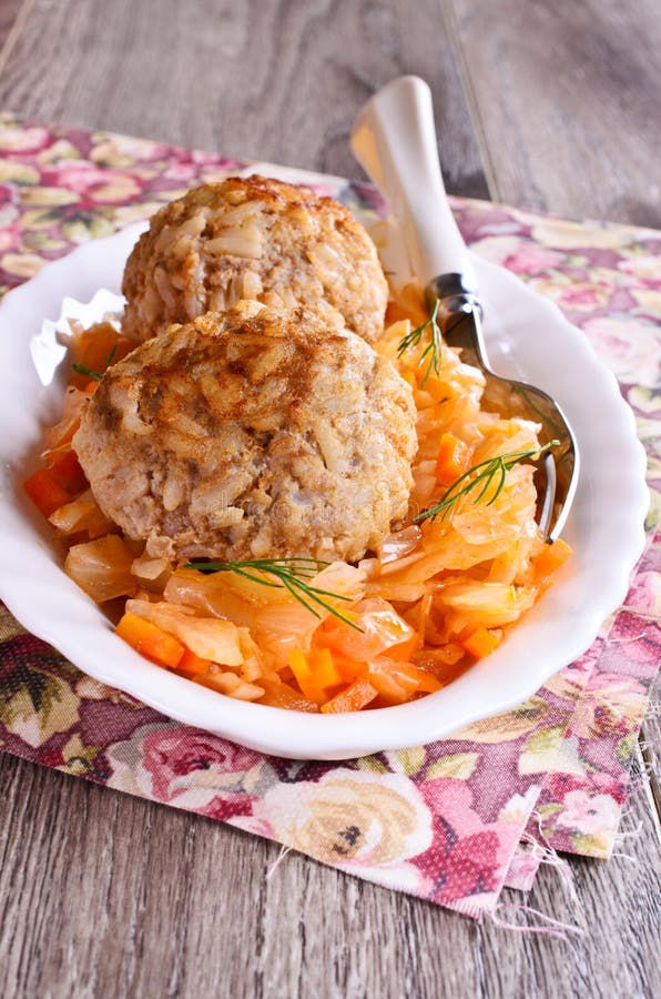 Meatballs with Braised Cabbage Stock Photo - Image of healthy, gourmet ...