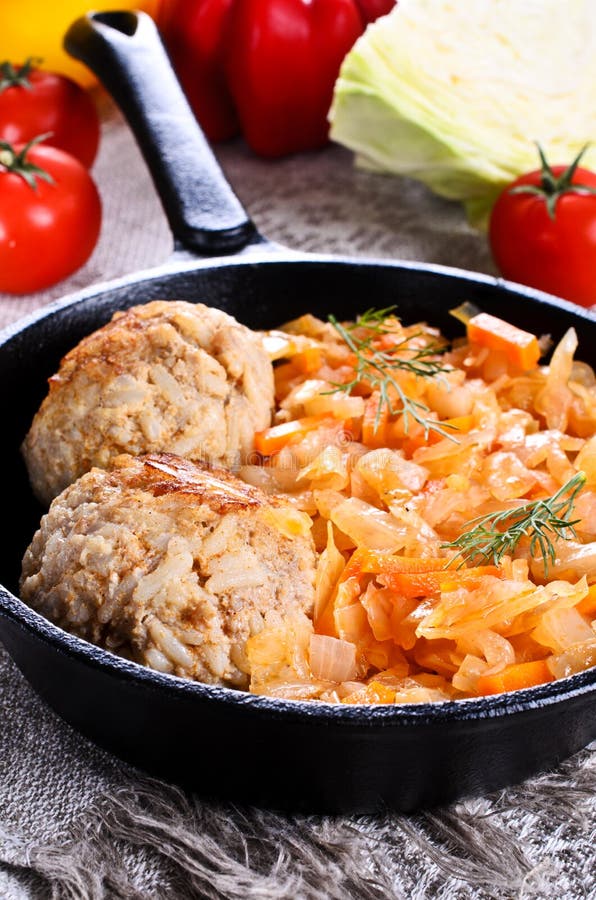 Meatballs with Braised Cabbage Stock Photo - Image of fried, food: 54894732