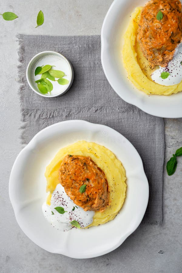 Lazy Cabbage Rolls with Mashed Potatoes and Sour Cream Stock Image ...