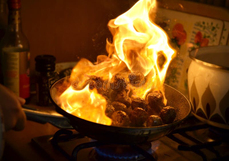 Meatballs on fire stock photo. Image of flames, cooked - 88455440