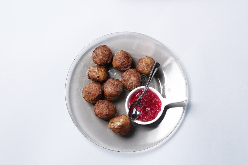 Meatballs with Jam in a Plate Stock Photo - Image of fried, plates ...