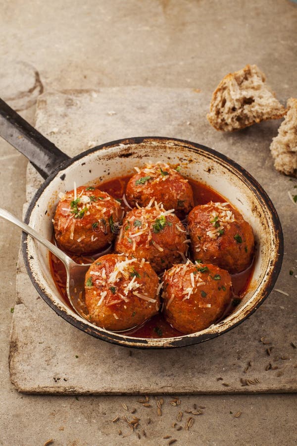 Meatballs in pan stock image. Image of delicious, classic - 42810255