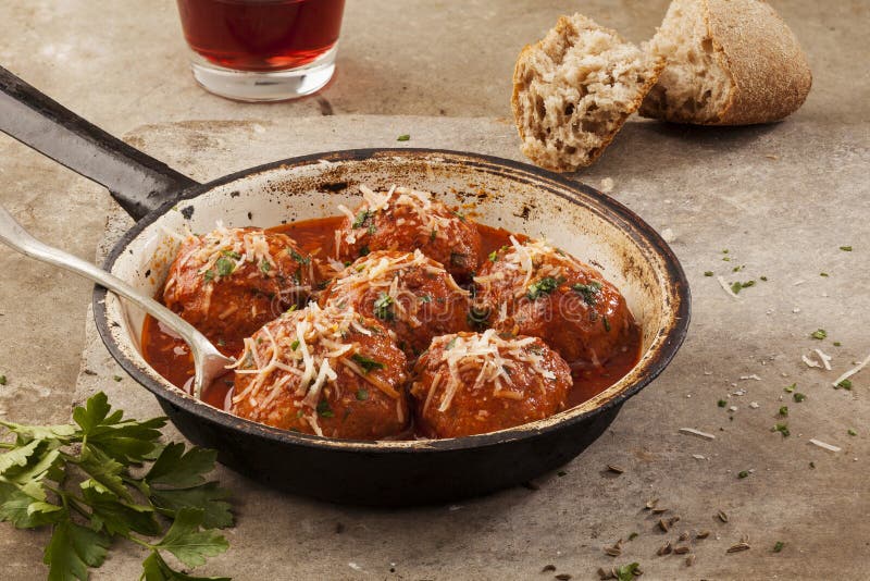 Meatballs in pan stock image. Image of meat, dinner, fried - 42810329