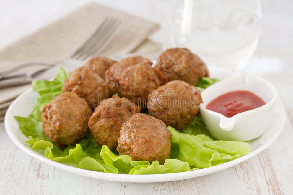 Meatballs on the plate stock photo. Image of lunch, lettuce - 24170866