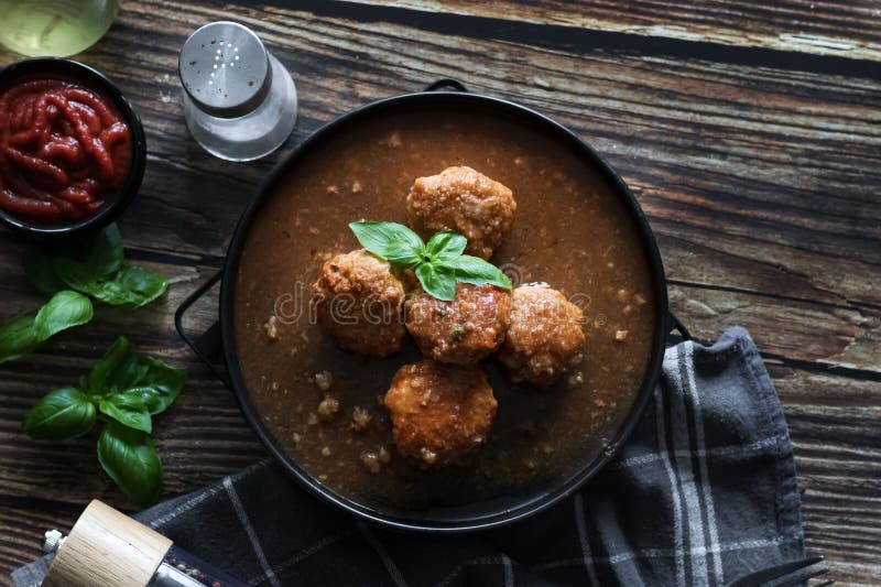 Meatballs with Tomato Sauce . on a Wooden Table. Dinner Stock Photo ...