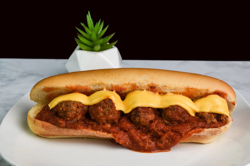 Meatball Sub with Sauce and Melted Cheese Stock Photo - Image of sauce ...