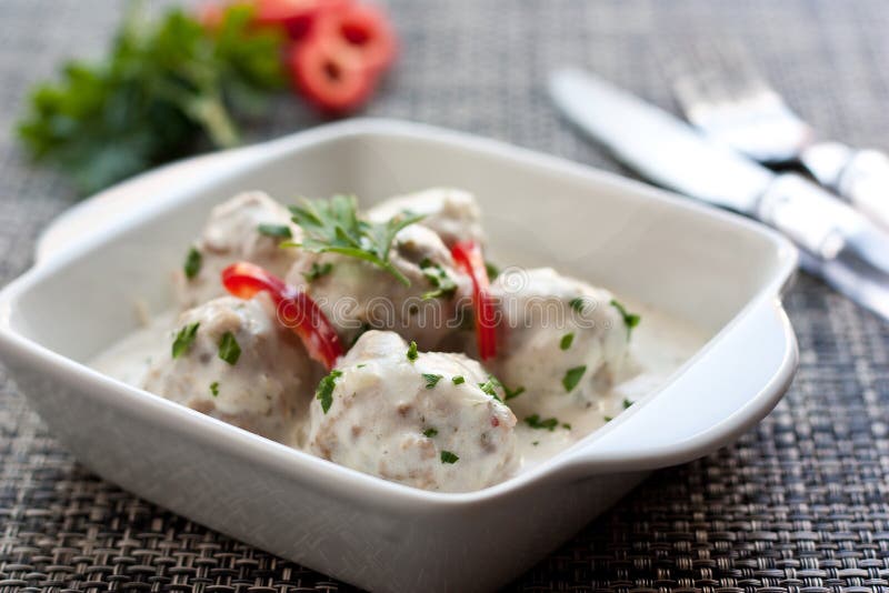 Meatballs in white sauce stock photo. Image of delicious - 18094818