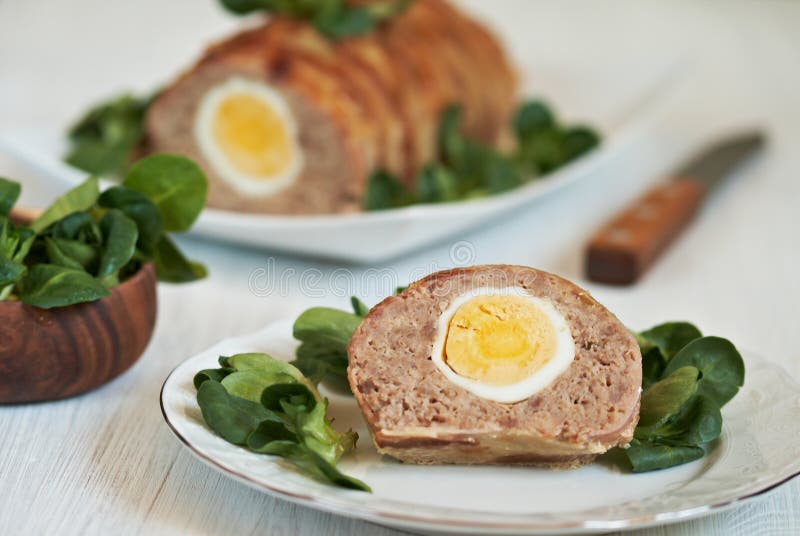 Easter Baked Meatloaf with Boiled Eggs Stock Image - Image of dinner ...