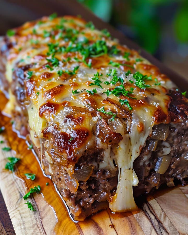 A Meatloaf with Cheese and Herbs on a Wooden Board Stock Image - Image ...