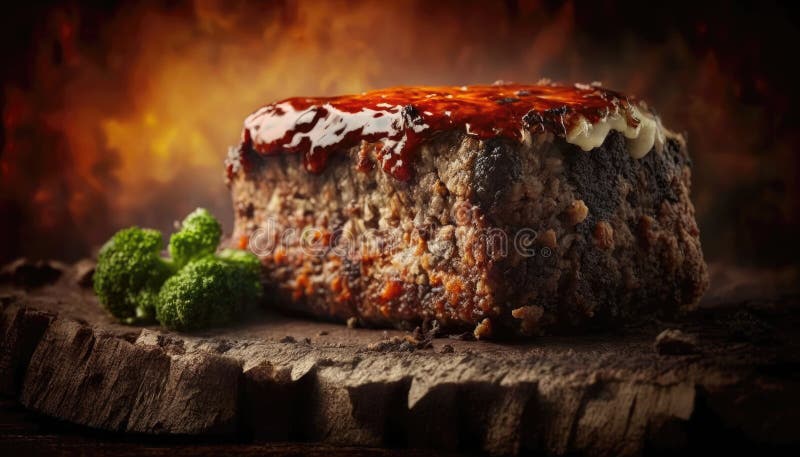 Meatloaf on Stone, Blurred Background, Rustic Pub. Generative AI Stock ...