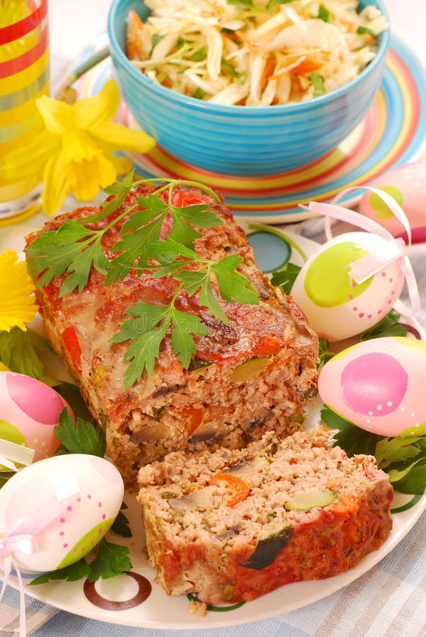 Meatloaf with Vegetables for Easter Stock Photo - Image of carrot ...
