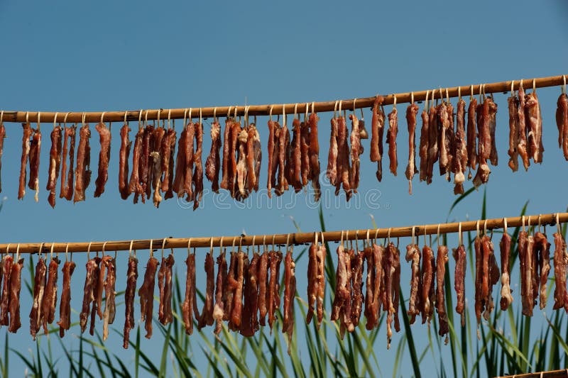 Meats drying in the sun . stock image. Image of orient - 25902529