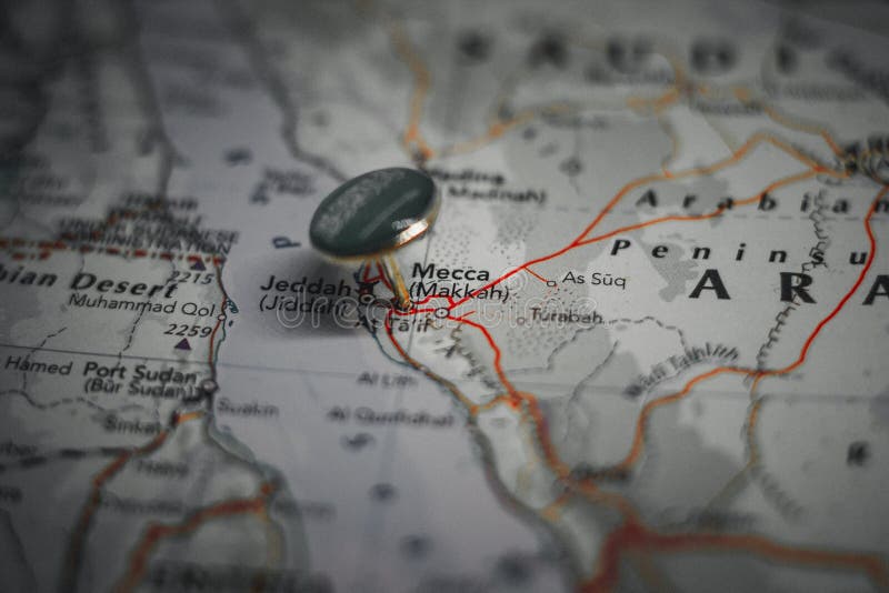 Mecca Pinned on a Map with the Flag of Saudi Arabia Stock Photo - Image ...