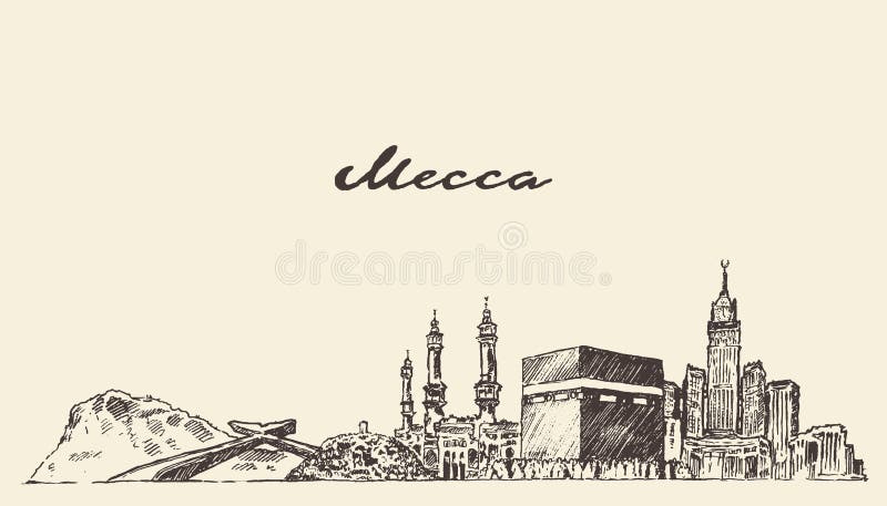 Mecca Skyline Vector Illustration Hand Drawn Stock Vector ...