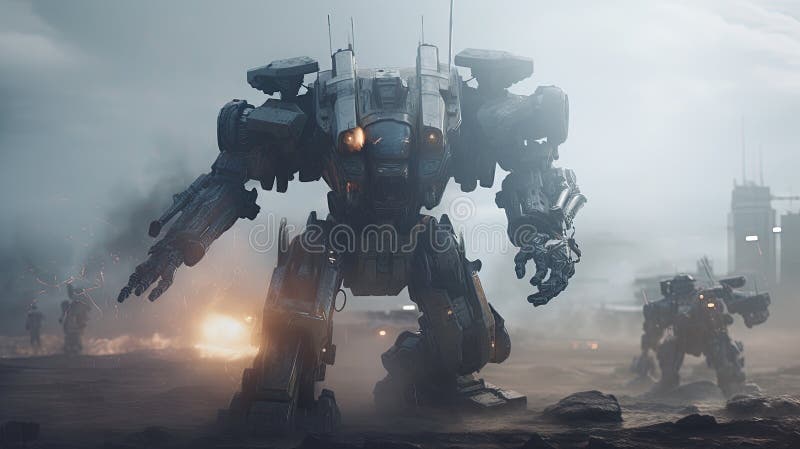 Mech Attacking, Digital Art Illustration, Generative AI Stock ...