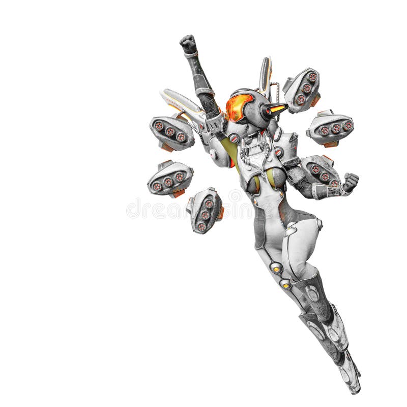 Mech girl super hero fly stock illustration. Illustration of fighter ...